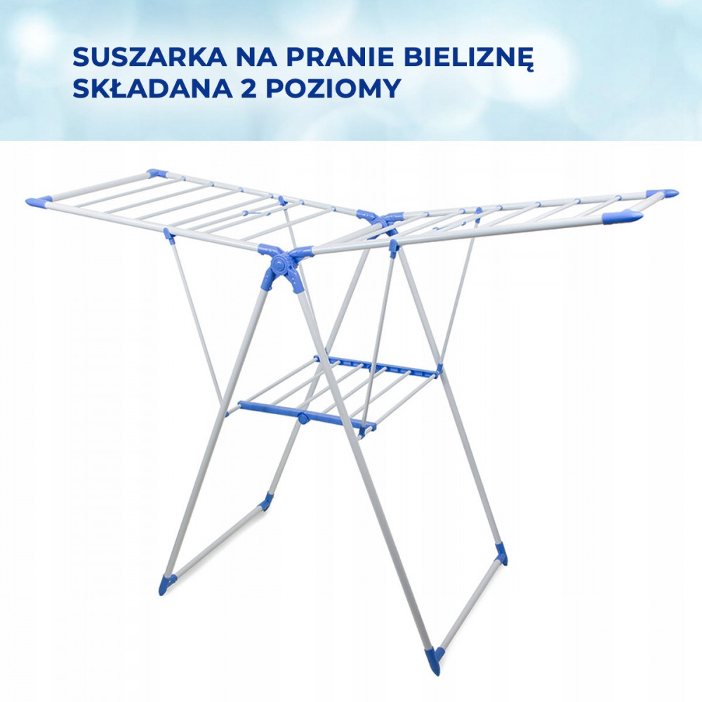 Suszarka na pranie stojąca rozkładana do ubrań dwa poziomy