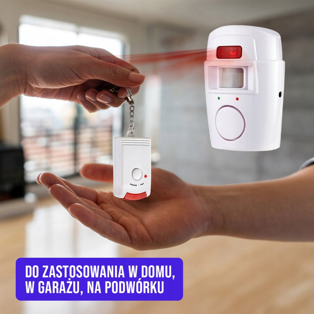 Alarm bezprzewodowy czujnik ruchu + 2 piloty 105db