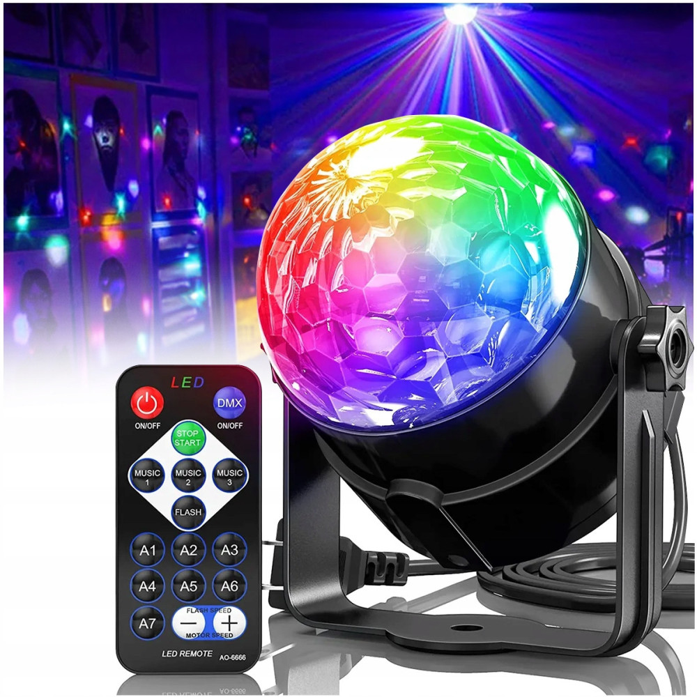 Projektor świetlny 7 kolorów disco LED RGB + pilot